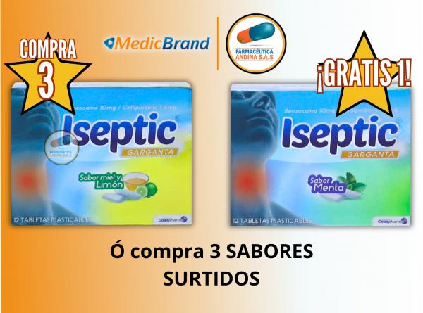 ISEPTIC GARGANTA MIEL Y LIMON (BENZOCAINA + CETILPIRIDINIO) CJ X 12 TAB ...