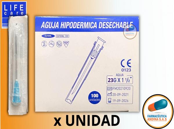 AGUJA HIPODERMICA 23G X 1 1/2 X UNIDAD LIFE CARE