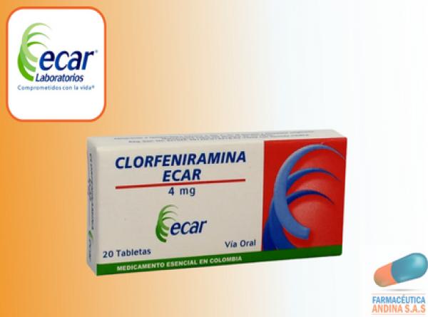 CLORFENIRAMINA 4 MG CAJA x 20 TAB ECAR
