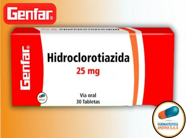 HIDROCLOROTIAZIDA 25 MG CAJA X 30 TABLETAS GENFAR