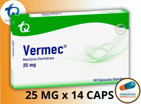 MECLIZINA CLORHIDRATO 25 MG CAJA X 14 CAPSULAS BLANDAS (VERMEC) MK