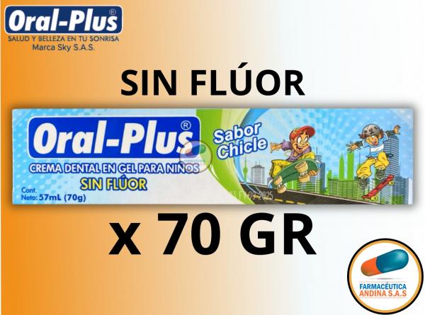 CREMA DENTAL SABOR CHICLE TUBO X 70 GR NIÑOS ORAL PLUS