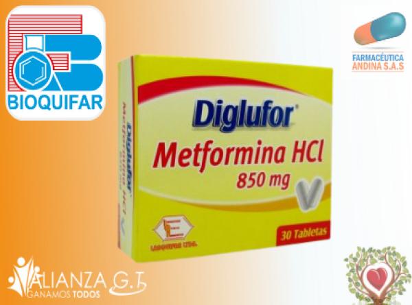 METFORMINA 850 MG CAJA X 30 TAB DIGLUFOR