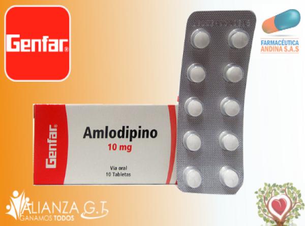 AMLODIPINO 10 MG CAJA x 10 TAB GENFAR
