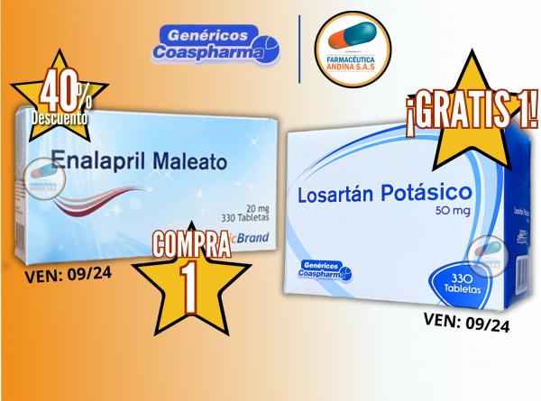 ENALAPRIL 20 MG CAJA X 330 TABLETAS COASPHARMA
